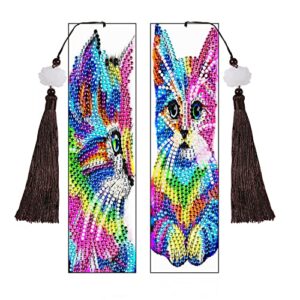 paint cat diamond painting bookmark – pigpigboss 2 pieces bookmark diamond dots kit crystal rhinestone diamond painting cat bookmark with tassel for adult child book decor arts gift