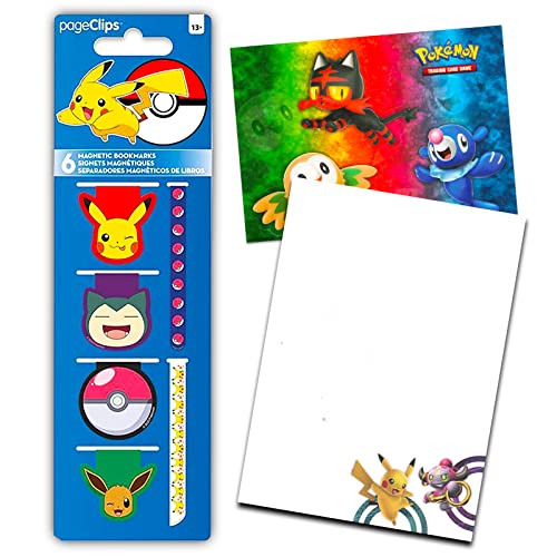 Pokemon Page Clips Pickachu School Supplies Bundle ~ 6 Pokemon Bookmarks Magnetic Page Clips for Kids | Pokemon Office Supplies with Notepad and Stickers