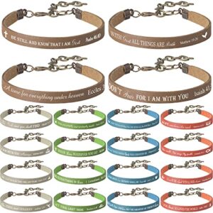 20 pieces bible verse bracelets bulk christian leather bracelets, god faith scripture quotes bracelet, inspirational gifts bible bracelets scripture for office school home woman man (multicolor)