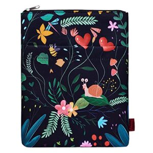 book sleeve cute snail black floral book protector book sleeves with zipper, medium 11 inch x 8.7 inch book lover gifts