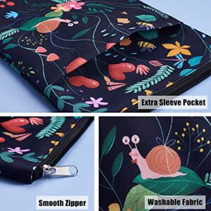 Book Sleeve Cute Snail Black Floral Book Protector Book Sleeves with Zipper, Medium 11 Inch X 8.7 Inch Book Lover Gifts