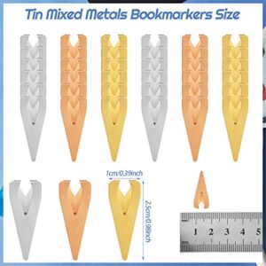 6 Boxes Metal Bookmarkers Book Darts Tin Stainless Line Markers Book Darts Line Book Markers for Readers Students, 12 Per Box (Silver, Gold, Rose Gold)