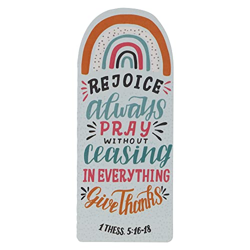 Christian Art Gifts Premium Cardstock Bookmark for Kids, Boys, & Girls: Rejoice Always - 1 Thessalonians 5:16-18 Inspirational Bible Verse for Reading, Books, Church, School, Multicolor Rainbow