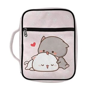 mumeson cute cartoon cats bible bag for teen girls bible covers with handle zip pockets durable bible protect case bible book covers carrying case holder bible accessories tote bag pink