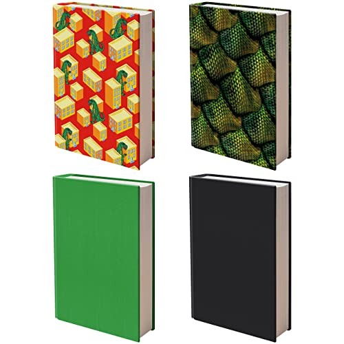 Easy Apply Stretchable Book Cover 4 Pack. 2 Solid and 2 Design Jumbo Jackets Fit Hardcover Textbooks Up to 9" x 11". Adhesive-Free, Nylon Fabric Protectors. Washable, Reusable Student School Supply