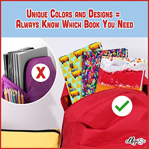 Easy Apply Stretchable Book Cover 4 Pack. 2 Solid and 2 Design Jumbo Jackets Fit Hardcover Textbooks Up to 9" x 11". Adhesive-Free, Nylon Fabric Protectors. Washable, Reusable Student School Supply