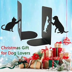 MsFun Dog and Cat Bookends, Metal Black Desktop Books Organizer, Gifts for Book Lovers Dog Lovers Gifts for Women, A Pair