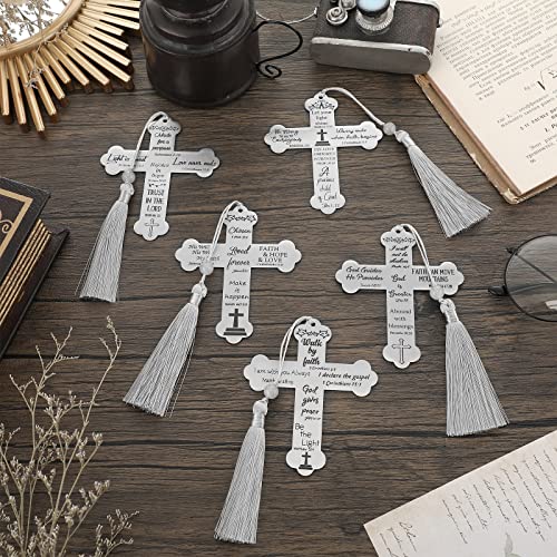 5 Pack Cross Inspirational Bookmarks with Tassel Religious Bible Verse Book Marks Ornaments Bible Bookmark Christian Bookmarks for Kids Women Men Birthday Graduation Baptism Gifts Supplies