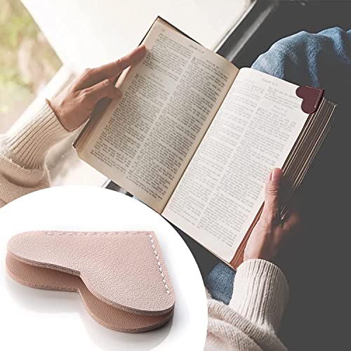 6 Pieces Leather Heart Bookmarks Cute Bookmarks Heart Page Corner Handmade Book Marks Leather Reading Accessories for Women Kids, and Cute Handmade Book Reading Gift for Book Lovers