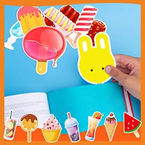 120 Pieces Summer Bookmarks for Kids Summer Ice Cream and Cold Drink Theme Bookmarks Double Sided Bookmarks Cute Colorful Bookmarks for Teachers Classroom Reward Back to School, 60 Styles