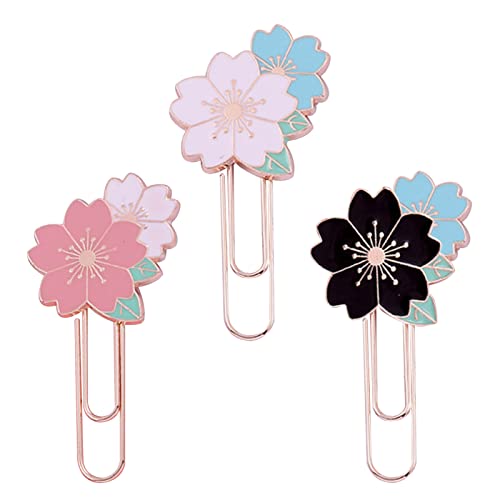 3 Pcs Cherry Blossom Cute Paper Clips Office Supplies Planner Accessories Clip Bookmark