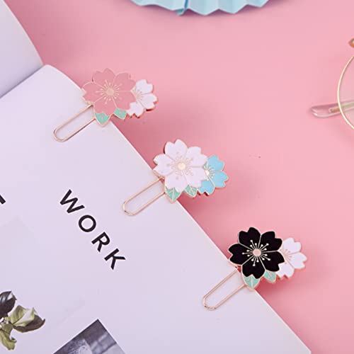 3 Pcs Cherry Blossom Cute Paper Clips Office Supplies Planner Accessories Clip Bookmark