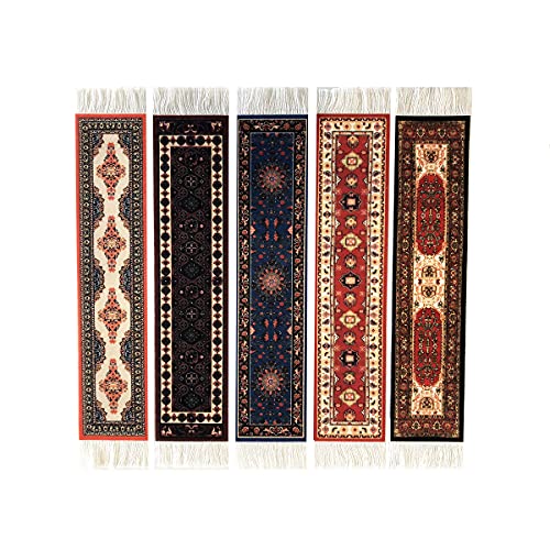 Set of 5 Rug Bookmarks, Colorful Carpet Book Marks for Reading, Miniature Oriental Style Design, Novelty Office Accessories