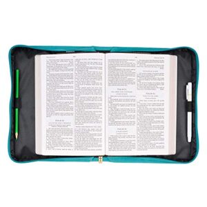 Christian Art Gifts Women's Fashion Bible Cover Strength and Dignity Proverbs 31:25, Teal Faux Leather, XL