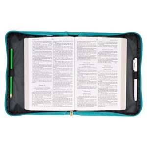 Christian Art Gifts Women's Fashion Bible Cover Strength and Dignity Proverbs 31:25, Teal Faux Leather, XL