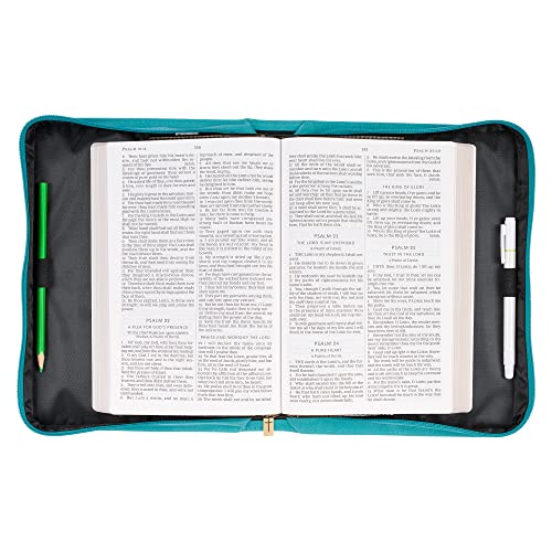 Christian Art Gifts Women's Fashion Bible Cover Strength and Dignity Proverbs 31:25, Teal Faux Leather, XL