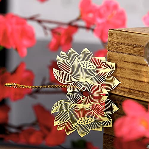 8 Pieces Metal Bookmarks Flowers with Chain Hollow Design Leaf Bookmark Personalized Handmade Present for Reader, Book Lovers, Writers, Students, Teachers, Gold and Rose Gold