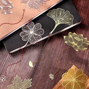 8 Pieces Metal Bookmarks Flowers with Chain Hollow Design Leaf Bookmark Personalized Handmade Present for Reader, Book Lovers, Writers, Students, Teachers, Gold and Rose Gold