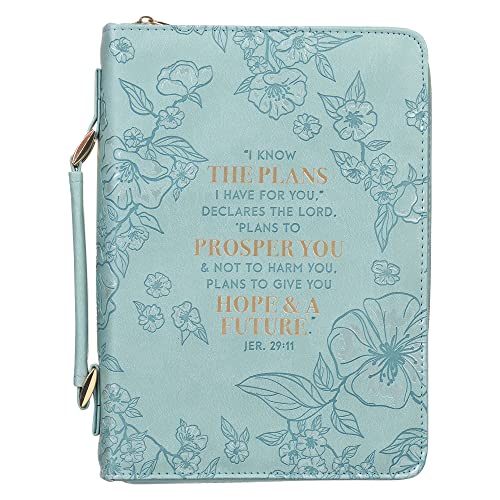 Christian Art Gifts Faux Leather Fashion Bible Cover: I Know The Plans I Have for You - Jeremiah 29:11 Inspirational Bible Verse, Debossed Floral Teal Design, Medium