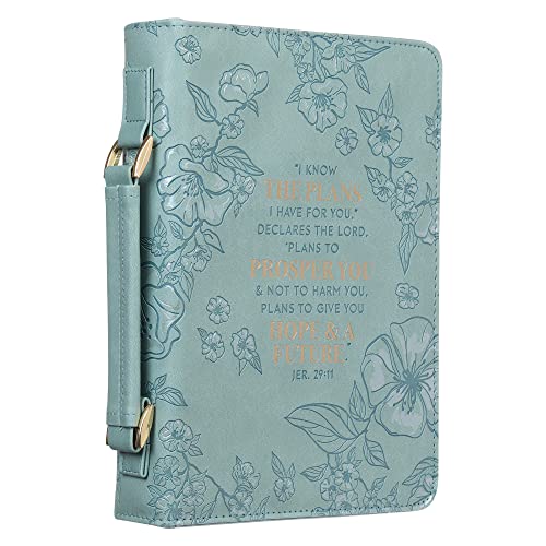 Christian Art Gifts Faux Leather Fashion Bible Cover: I Know The Plans I Have for You - Jeremiah 29:11 Inspirational Bible Verse, Debossed Floral Teal Design, Medium