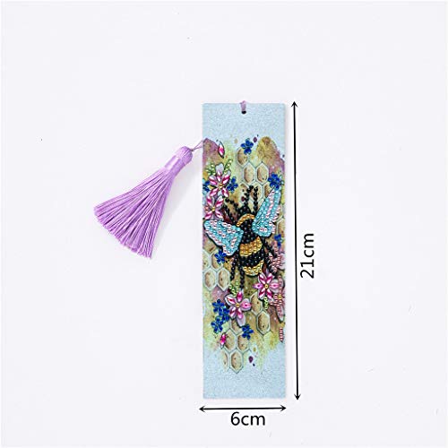 Lotus Flower Dragonfly Bookmark Diamond Painting Kit - pigpigboss 2 Set Diamond Painting Leather Bookmark Honey Bee Hive Bookmark Diamond Painting Arts Crafts Kit for Adult Book Decor Gift (21 X 6 CM)