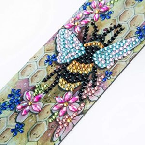 Lotus Flower Dragonfly Bookmark Diamond Painting Kit - pigpigboss 2 Set Diamond Painting Leather Bookmark Honey Bee Hive Bookmark Diamond Painting Arts Crafts Kit for Adult Book Decor Gift (21 X 6 CM)