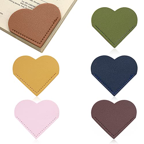 TIESOME 6Pcs Leather Heart Bookmark, Cute Bookmarks Heart Page Corner Handmade Book Marks Leather Reading Accessories for Women Kids Reading Lovers