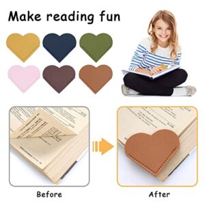 TIESOME 6Pcs Leather Heart Bookmark, Cute Bookmarks Heart Page Corner Handmade Book Marks Leather Reading Accessories for Women Kids Reading Lovers