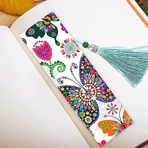 Gigicloud Diamond Bookmark, Delicate Lovely DIY Painting Bookmark 5d Diamond Painting Bookmarks Butterflies Flower Theme Beaded Bookmarks with Tassel for Adults Kids Craft Supplies ,SQ27 Butterflies