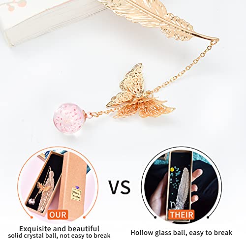 Gold Feather Bookmark 3D Butterfly Book Markers for Women Kids Men Book Lovers Reader Teacher Student Gift