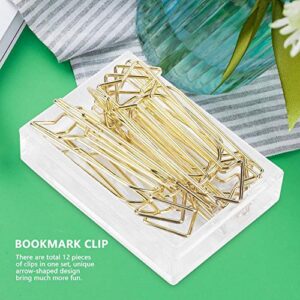 Gold Paper Clips, Paperclips Bookmark Clips,12pcs Cute Paper Clip Gold Electroplating Metal Arrow Shaped Page Marker Funny Stationery Bookmark Marking Clip for Office Supplier School Student