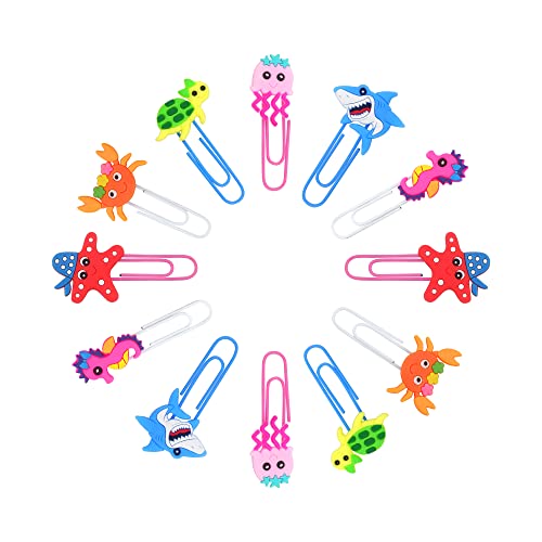 wocoxo Cute Animal Bookmarks, 12 Pieces Unique Funny Pretty Paper Clips Book Markers for Kids Teens Boys Girls Students (Ocean Animals)