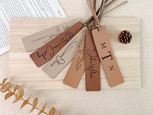 Personalized Engraved Leather Bookmark, Birth Flower Bookmark, Reader Gift, Name Bookmark, Birthday Gift for Her, Valentines/Anniversary Gift for Him/Couple.