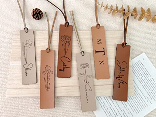 Personalized Engraved Leather Bookmark, Birth Flower Bookmark, Reader Gift, Name Bookmark, Birthday Gift for Her, Valentines/Anniversary Gift for Him/Couple.