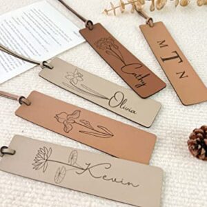 Personalized Engraved Leather Bookmark, Birth Flower Bookmark, Reader Gift, Name Bookmark, Birthday Gift for Her, Valentines/Anniversary Gift for Him/Couple.