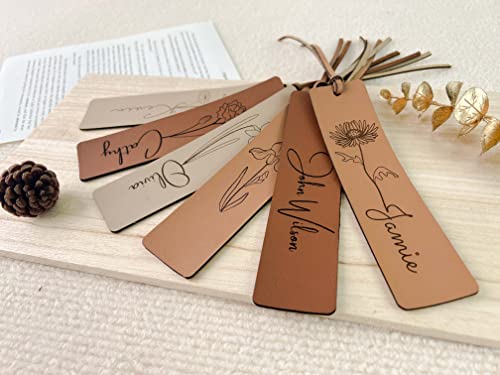 Personalized Engraved Leather Bookmark, Birth Flower Bookmark, Reader Gift, Name Bookmark, Birthday Gift for Her, Valentines/Anniversary Gift for Him/Couple.