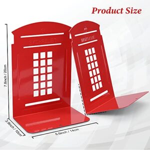 Book Ends, Metal Bookends, Heavy Duty Bookends for Shelves, Decorative Book Shelf Holder for Books, DVD, Video 7.8 x 5.5 x 3.9 inch Telephone Booth London-Red (2 Pair/4 Pieces)