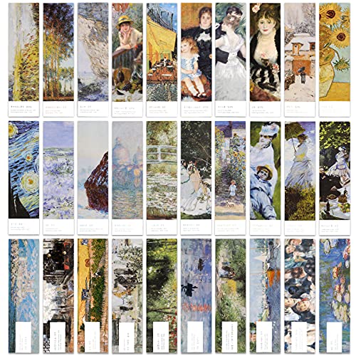 MWOOT 30 Art Painting Style Paper Bookmarks, Monet Van Gogh Renoir Art Painting Page Folder Bookmark Set, Fine Arts Museum Bookmark Book Reading Marker Gift (15x4 cm, 30 Styles)