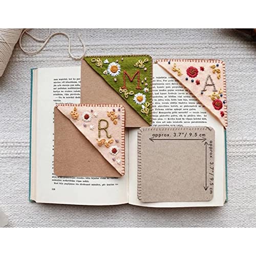 2Pcs Embroidered Corner Bookmark, Stitched Felt Corner Letter Bookmark, Bloomy Line Bookmark, Felt Corner Page Book Marks, Flower Letter Embroidery Bookmarks for Book Lovers(R, M)