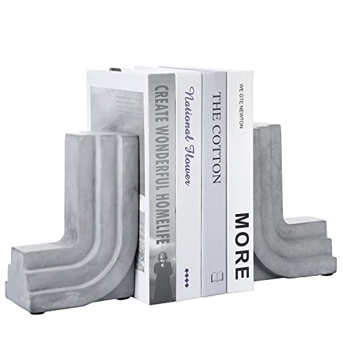 MyGift Gray Concrete L-Shape Bookends Decorative Retro Design Office Desk Book Stand, 1-Pair