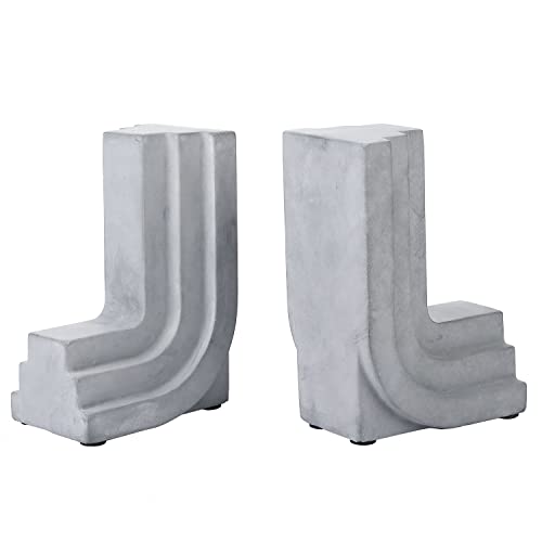 MyGift Gray Concrete L-Shape Bookends Decorative Retro Design Office Desk Book Stand, 1-Pair