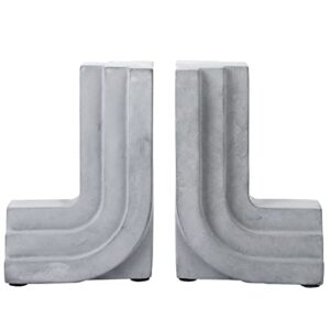 MyGift Gray Concrete L-Shape Bookends Decorative Retro Design Office Desk Book Stand, 1-Pair