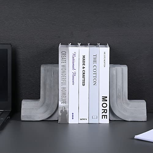 MyGift Gray Concrete L-Shape Bookends Decorative Retro Design Office Desk Book Stand, 1-Pair