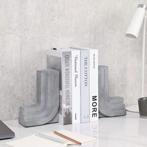 MyGift Gray Concrete L-Shape Bookends Decorative Retro Design Office Desk Book Stand, 1-Pair