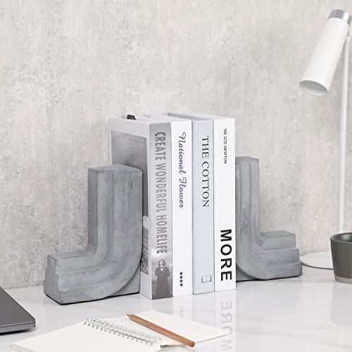 MyGift Gray Concrete L-Shape Bookends Decorative Retro Design Office Desk Book Stand, 1-Pair