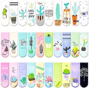 30 pieces cute magnetic bookmarks for women/men, dual sided rainbow film laminated book markers for girls, funny magnetic bookmarks for kids, book marks bulk page clip reading giveaways (cactus plant)