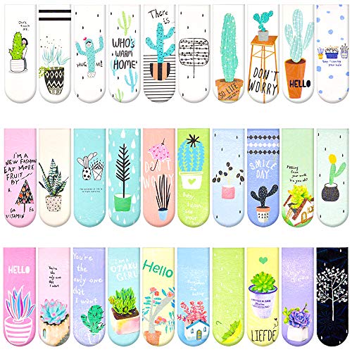 30 Pieces Cute Magnetic Bookmarks for Women/Men, Dual Sided Rainbow Film Laminated Book Markers for Girls, Funny Magnetic Bookmarks for Kids, Book Marks Bulk Page Clip Reading Giveaways (Cactus Plant)