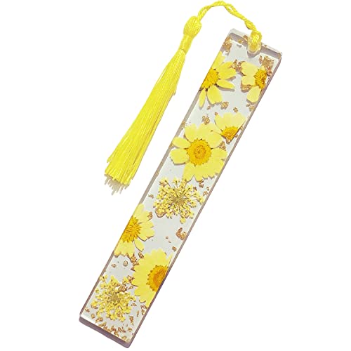 Achieer Resin Dried Flower Bookmark with Tassels,Transparent Pressed Flower for Women Daisy Epoxy Book Lovers Holiday Gift for Kids Woman Teacher Students