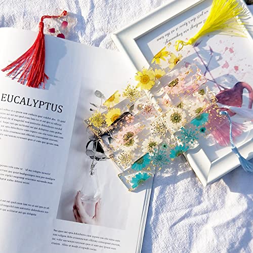 Achieer Resin Dried Flower Bookmark with Tassels,Transparent Pressed Flower for Women Daisy Epoxy Book Lovers Holiday Gift for Kids Woman Teacher Students