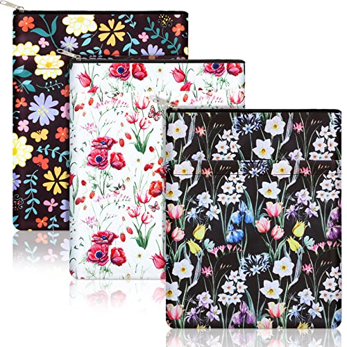 3 Pcs Book Floral Sleeve Cute Book Covers Book Protector Book Pouch Fabric Book Cover Protector with Zipper for Book Lovers Washable, Medium 11 Inch x 8.7 Inch